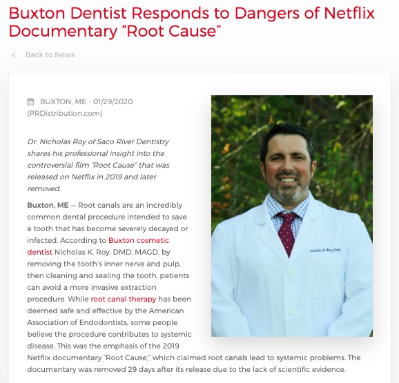 Buxton Dentist Responds to Dangers of Netflix Documentary “Root Cause”